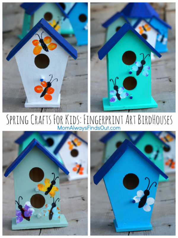 Spring Crafts For Kids: Fingerprint Art Butterfly Painted Birdhouses