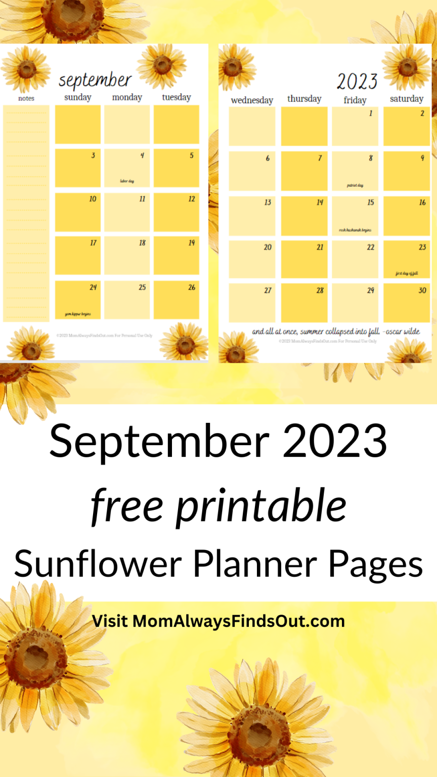 Free Printable Planner Pages | September 2023 Sunflower Planner - Mom ...